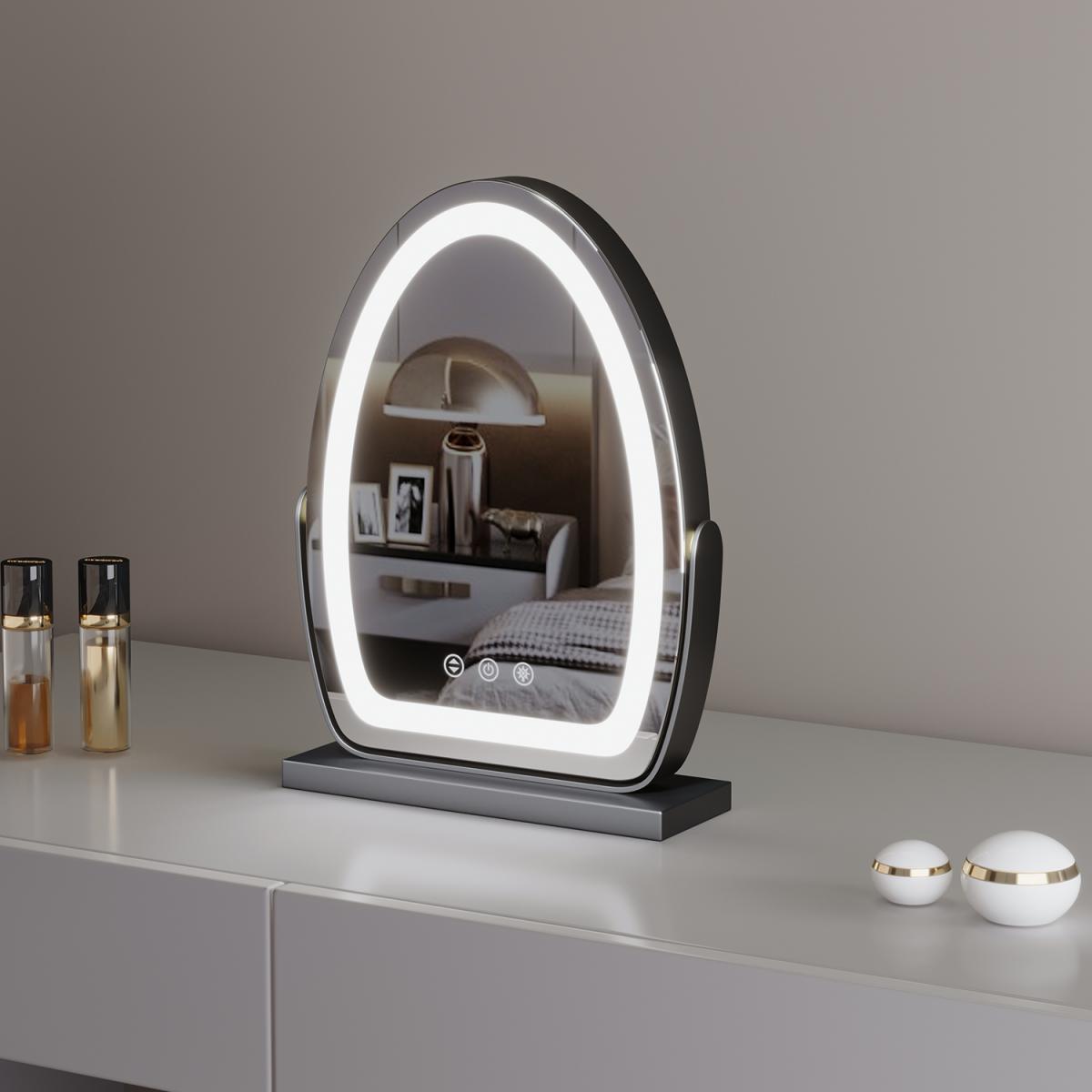 FREYARA 30*40cm Large Oval Vanity Mirror with LED Strip, 360 Rotation ...