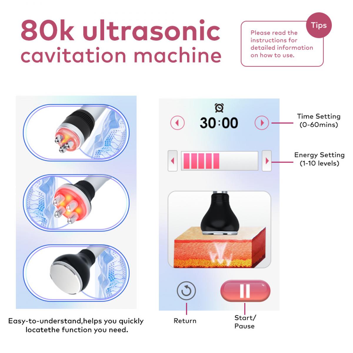 FREYARA 80K Cavitation Machine, 3in1 Ultrasonic Body Slimming System ...