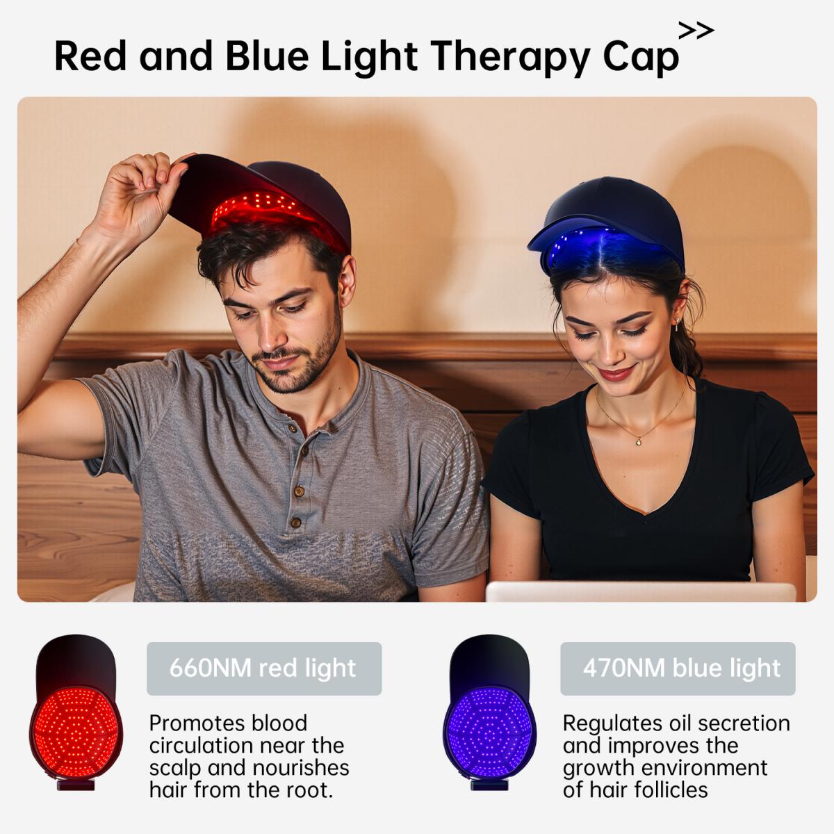 FREYARA 258 LED Red and Blue Light Therapy Cap,Hair Regrowth Device for ...