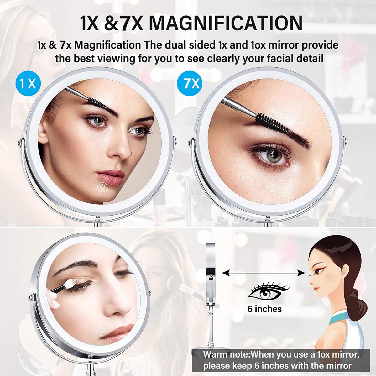 FREYARA LED Makeup Mirror 1x / 7x Magnification with Lights, 8" Double ...